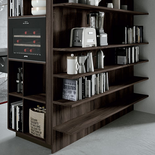 Panels with shelves behind tall units - Prestige Designs